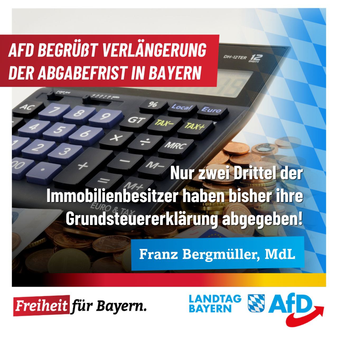 Franz Bergmüller: Nur zwei Drittel der Immobilienbesitzer haben bisher ihre Grundsteuererklärung ...